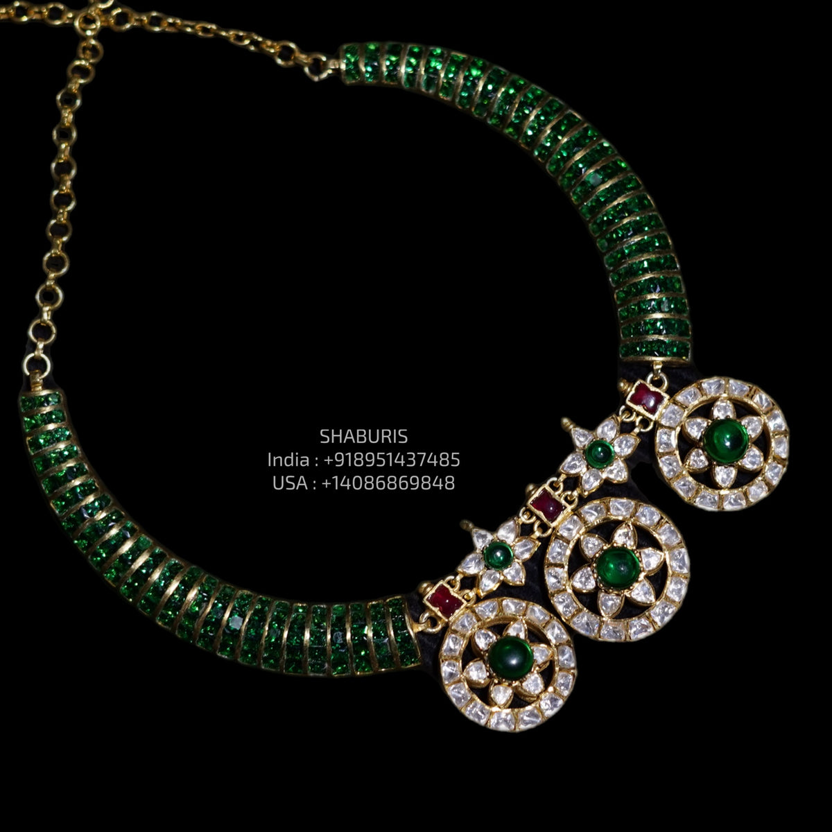 Emerald Kante bottumala necklace Pure Silver jewelry Indian diamond Ne ...